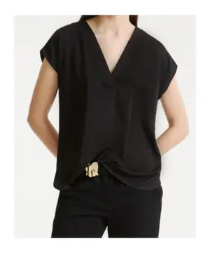 Marella Fluid Satin V-neck Blouse - Black