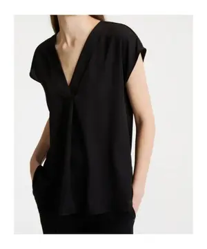 Marella Fluid Satin V-neck Blouse - Black