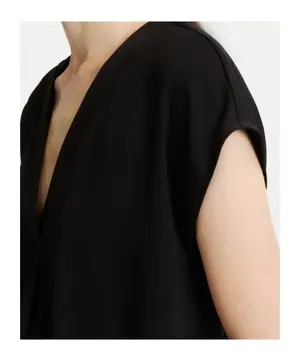 Marella Fluid Satin V-neck Blouse - Black