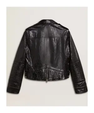 GOLDEN GOOSE Off-center Zipped Leather Biker Jacket - Black
