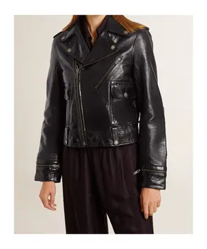 GOLDEN GOOSE Off-center Zipped Leather Biker Jacket - Black