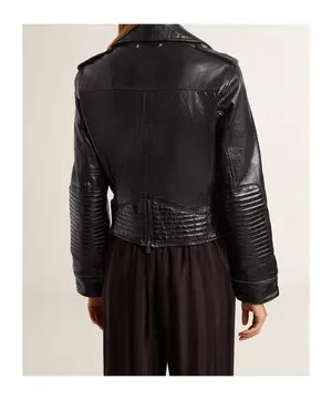 GOLDEN GOOSE Off-center Zipped Leather Biker Jacket - Black