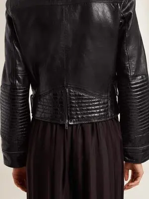 GOLDEN GOOSE Off-center Zipped Leather Biker Jacket - Black