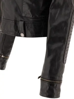 GOLDEN GOOSE Off-center Zipped Leather Biker Jacket