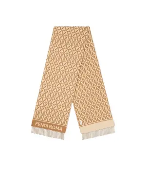 Fendi Ff Jacquard Fringed-edge Scarf - Brown