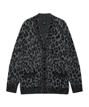 ANINE BING Banks Leopard-print Button Cardigan - Grey Leopard