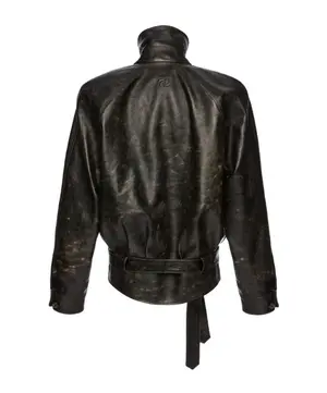 Magda Butrym Belted Leather Jacket With Vintage Patina - Black