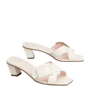 ROGER VIVIER Lacquered Buckle Mules - Off-white