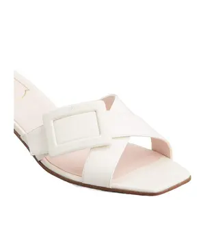 ROGER VIVIER Lacquered Buckle Mules - Off-white