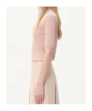 Valentino Garavani Vertical Striped Short-sleeve Embellished Knit Sweater