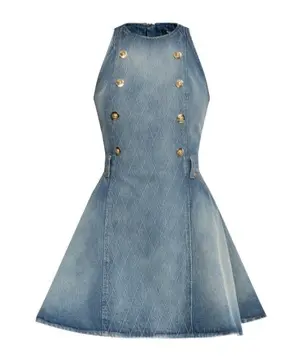 Balmain Sleeveless Denim Mini Dress With Contrast Stitching