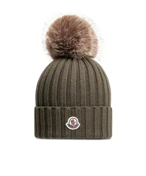 Moncler Pom Pom Beanie - Olive Green