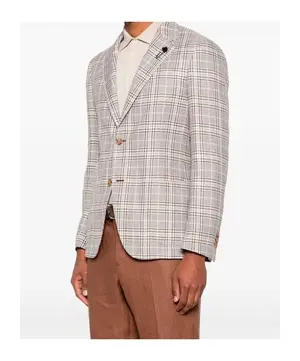 LARDINI Checked Single-breasted Jacket - Brown/grey