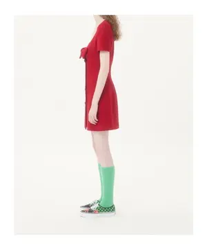 Valentino Garavani Short Dress In Wool Tweed With Bow And Button Detail