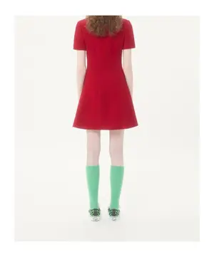 Valentino Garavani Short Dress In Wool Tweed With Bow And Button Detail
