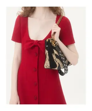 Valentino Garavani Short Dress In Wool Tweed With Bow And Button Detail