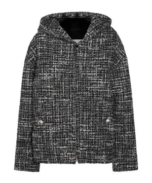 Valentino Garavani Zip-up Hooded Tweed Jacket - Black