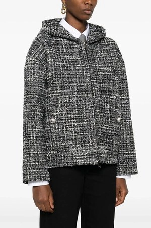 Valentino Garavani Zip-up Hooded Tweed Jacket