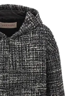 Valentino Garavani Zip-up Hooded Tweed Jacket