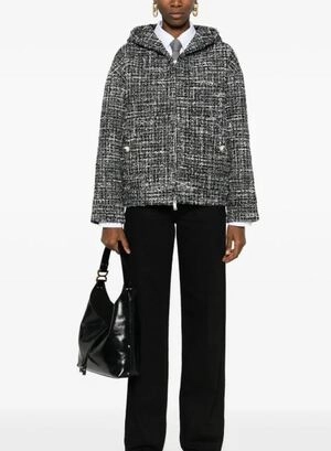Valentino Garavani Zip-up Hooded Tweed Jacket