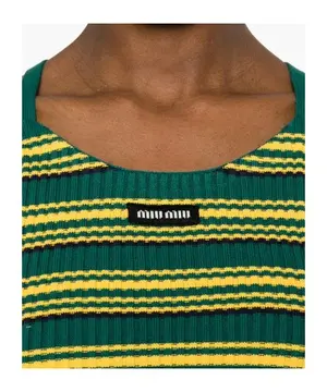 Miu Miu Striped Ribbed Sleeveless Top