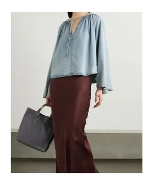 FRAME Gathered Chambray Blouse