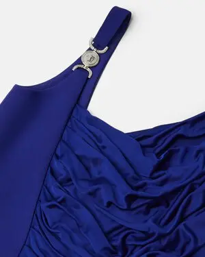 Versace Medusa Head Logo Plaque Side-slit Maxi Dress - Blue