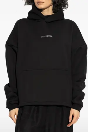 Balenciaga Logo Embellished Hoodie - Black