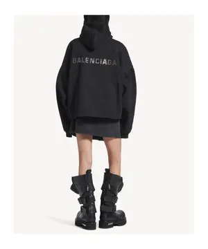 Balenciaga Logo Embellished Hoodie - Black