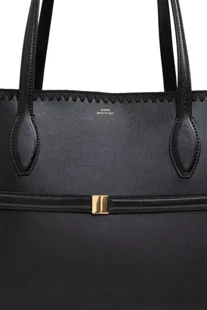 TOTEME Embroidered Leather Tote Bag - Black