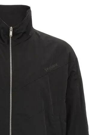 Saint Laurent Logo Embroidered Zip-up Blouson - Black