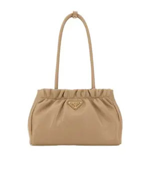 Prada Logo Plaque Ruched Shoulder Bag - Sand-colored