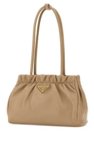 Prada Logo Plaque Ruched Shoulder Bag - Sand-colored