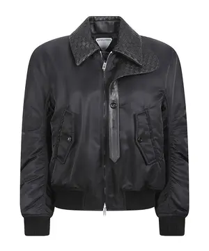 Bottega Veneta Intrecciato Collar Bomber Jacket - Double Black