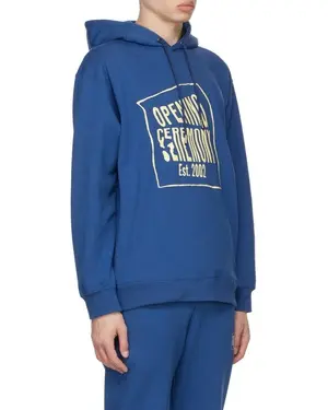 Opening Ceremony Warped Logo Printed Hoodie - Blue