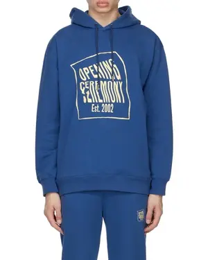 Opening Ceremony Warped Logo Printed Hoodie - Blue