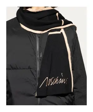 Moschino Embroidery Striped Scarf - Black