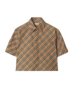 Burberry Checked Cropped Short Sleeve Shirt - Sand