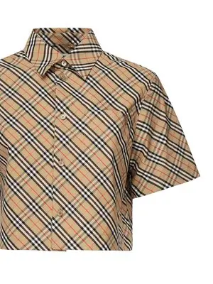 Burberry Checked Cropped Short Sleeve Shirt