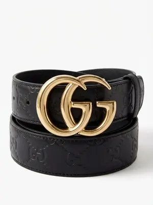 Gucci Interlocking G Logo Leather Belt - Black
