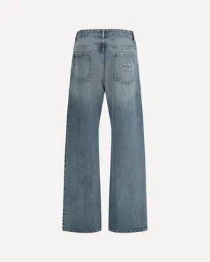 Miu Miu Wide Leg Stonewashed Denim Jeans - Navy Blue