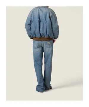 Miu Miu Wide Leg Stonewashed Denim Jeans - Navy Blue
