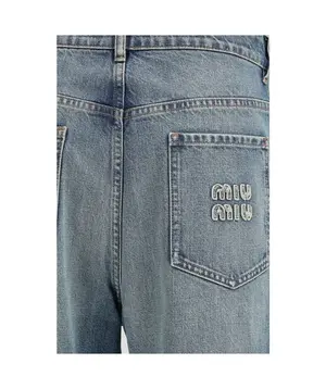 Miu Miu Wide Leg Stonewashed Denim Jeans - Navy Blue