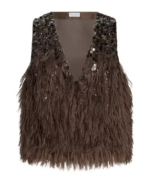 Brunello Cucinelli Sequin Embellished Feather Vest - Black