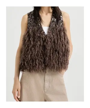 Brunello Cucinelli Sequin Embellished Feather Vest - Black