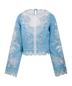 Farm Rio Romantic Richelieu Cropped Blouse