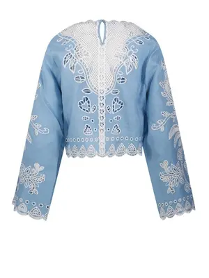 Farm Rio Romantic Richelieu Cropped Blouse