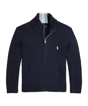 Polo Ralph Lauren Zip-up Cardigan With Ribbed Edges