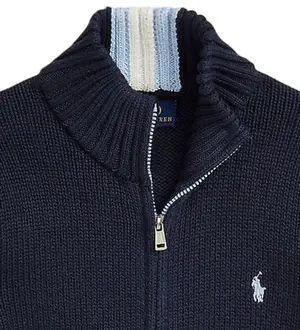 Polo Ralph Lauren Zip-up Cardigan With Ribbed Edges
