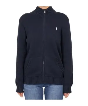 Polo Ralph Lauren Zip-up Cardigan With Ribbed Edges